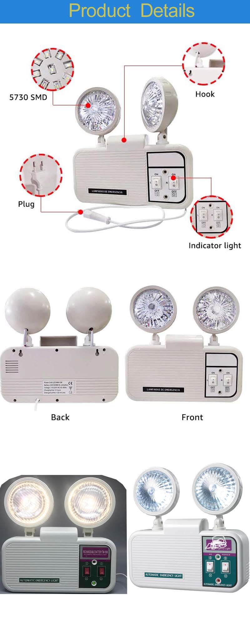 Automatic Twin Head Exit Light Fixture Backup Rechargeable LED ...